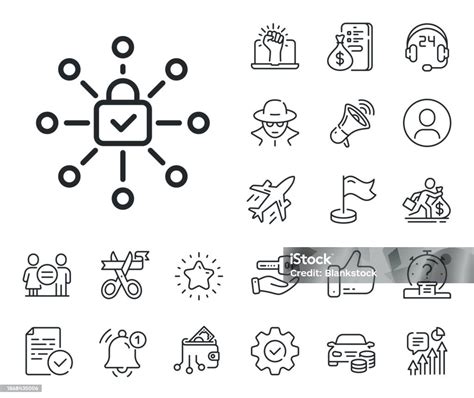 보안 잠금 회선 아이콘입니다 사이버 방어 표지판 샐러리맨 남녀 평등 및 경보 벨 벡터 0명에 대한 스톡 벡터 아트 및 기타 이미지 Istock