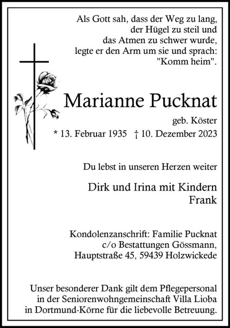 Traueranzeigen Von Marianne Pucknat Sich Erinnernde