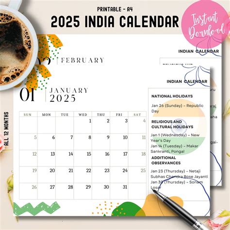 2025 Indian Printable Calendar 📅 Free A4 Pdf With Holidays