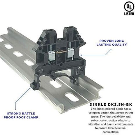 Dinkle Black Dk25n Bk Din Rail Terminal Block Screw Ul 600v 20a 12