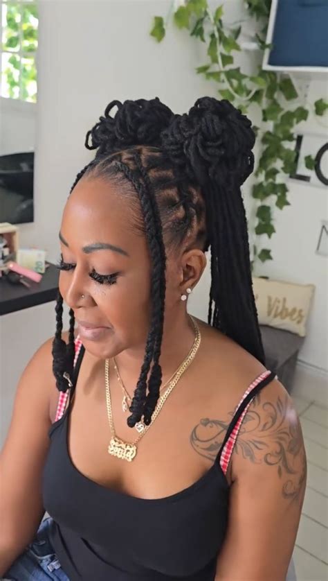 Two Cornrows Into Puff Two Braided Cornrows Into Bun Braided