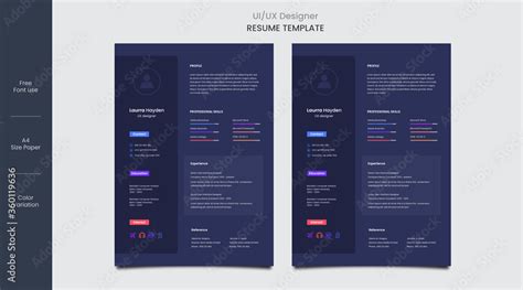 Ui Ux Designer Resume Or Cv Design Template Stock Vector Adobe Stock