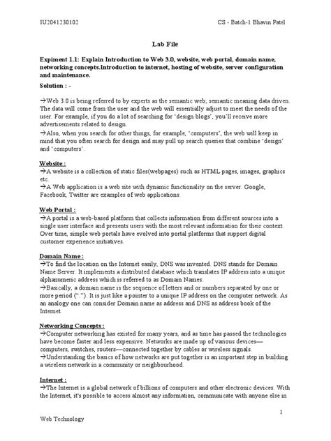 Lab File Wt 1 To 3 Pdf World Wide Web Internet And Web