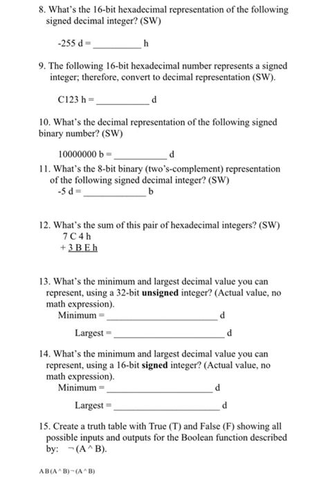 Solved 8 Whats The 16 Bit Hexadecimal Representation Of