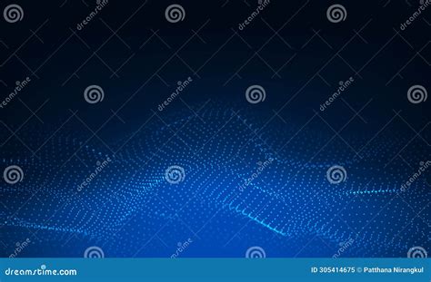 Abstract Blue Particles Flow Wave Dot Landscape Digital Data Structure Future Mesh Grid