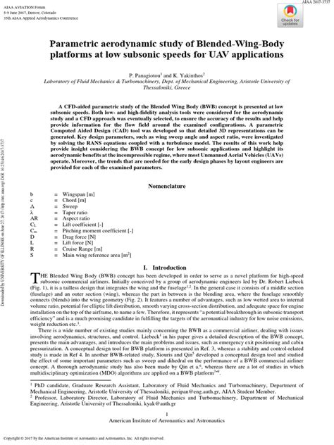 Parametric Aerodynamic Study Of Blended Wing Body Platforms At Low