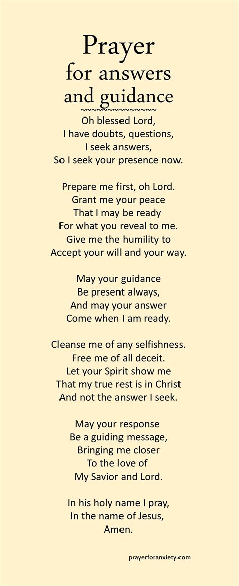 Prayer For Answers And Guidance Prayer For Anxiety