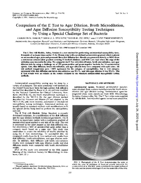 Pdf Comparison Of The E Test To Agar Dilution Broth Microdilution And Agar Diffusion