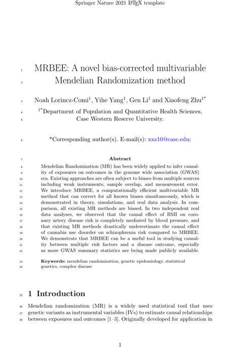 pdf mrbee a novel bias corrected multivariable mendelian