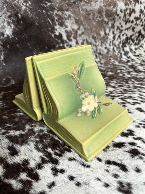 Vintage Roseville Pottery Apple Blossom Bookends Green Etsy