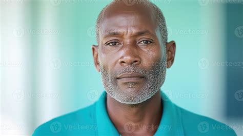 Portrait Of A Mature Man With A Gray Beard Wearing A Teal Shirt