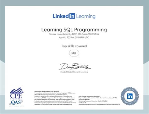 Sql Database Learning Careergrowth Linkedinlearning Devi Sri Gayatri Kotha