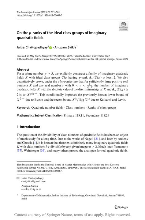 on the p ranks of the ideal class groups of imaginary quadratic fields