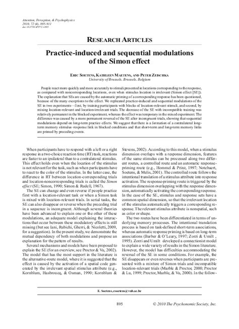 Pdf Practice Induced And Sequential Modulations Of The Simon Effect E Soetens