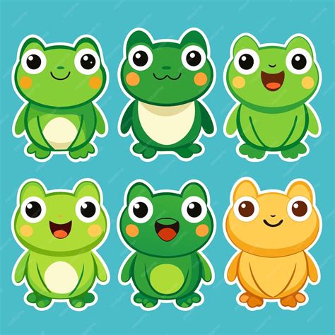 Seis Ranas De Dibujos Animados Con Grandes Ojos De Colores Verdes Y