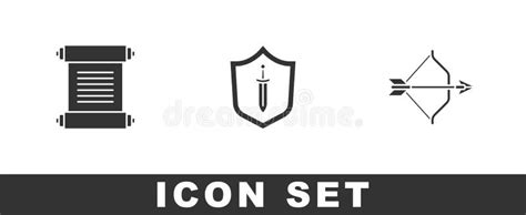 Set Medieval Shield With Sword Flag Crossed Medieval Spears Decree