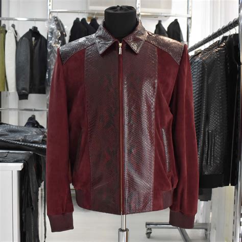 Burgundy Snake Skin Suede Jacket Leather Guys Luxury Leather Jackets