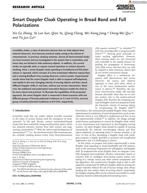 Pdf Smart Doppler Cloak Operating In Broad Band And Full Polarizations
