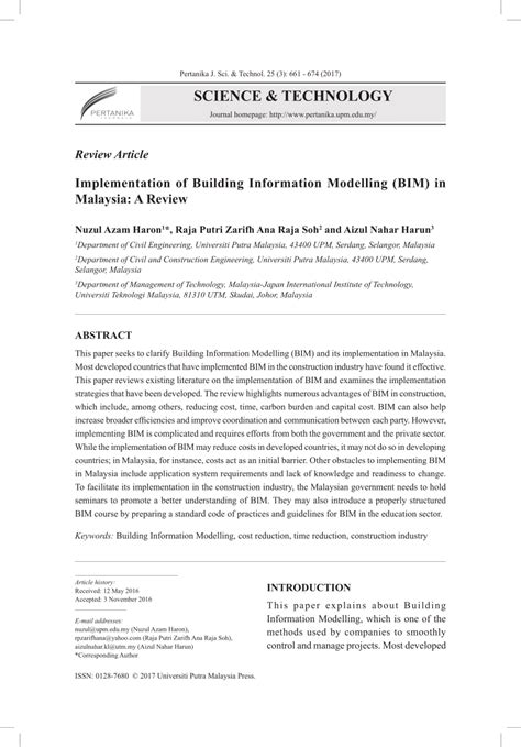 Pdf Implementation Of Building Information Modelling Bim In Malaysia A Review