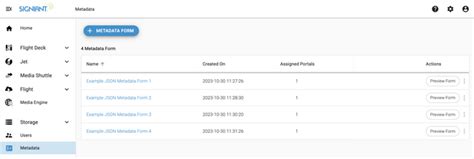 Metadata Page On The Signiant Console