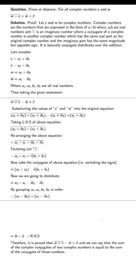 Solved Question Prove Or Disprove For All Complex Numbers Chegg Com