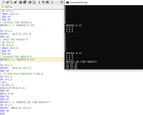 simple fortran program to define and manipulate matrices explanation