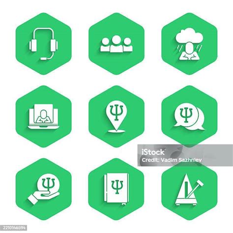 심리학 Psi 책 진자가 있는 메트로놈 온라인 심리학자 우울증 및 아이콘을 설정합니다 벡터 Mental Wellbeing에 대한 스톡 벡터 아트 및 기타 이미지 Istock