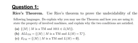 solved question 1 rice s theorem use rice s theorem to