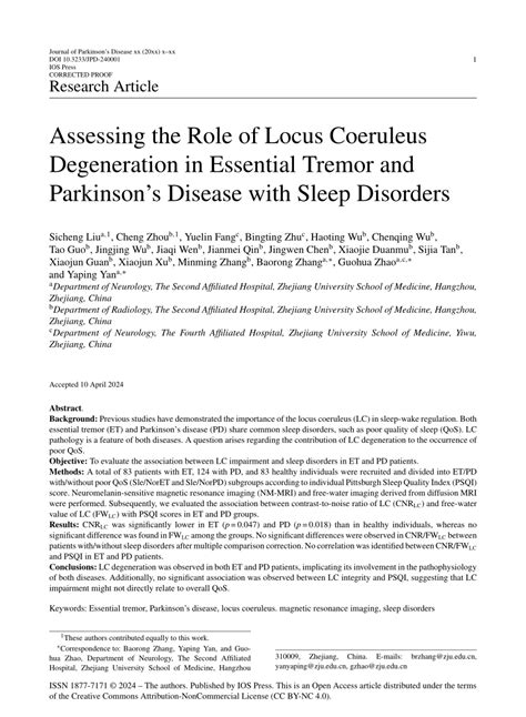 Pdf Assessing The Role Of Locus Coeruleus Degeneration In Essential