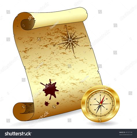 Vector Illustration Old Scroll Paper Compass Stock Vector Royalty Free
