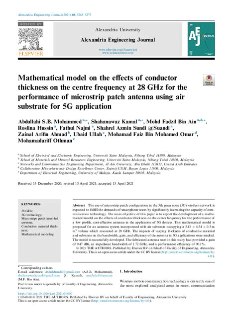 Pdf Mathematical Model On The Effects Of Conductor Thickness On The Centre Frequency At 28 Ghz