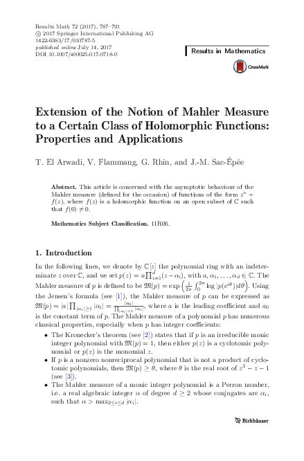 Pdf Extension Of The Notion Of Mahler Measure To A Certain Class Of