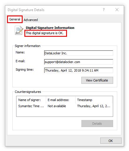 How To Verify A Digital Code Signing Signature In Windows Datalocker Support