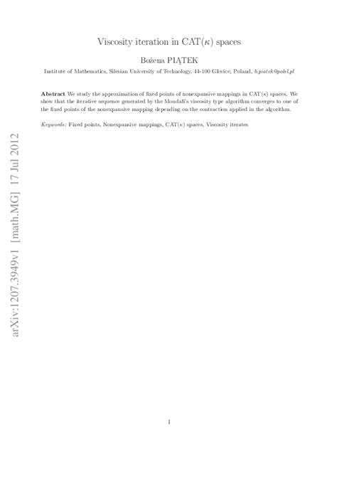 Pdf Viscosity Iteration In Cat K Spaces