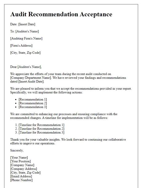 Letter Template For Audit Recommendation Implementation Free Samples In Pdf Letterin