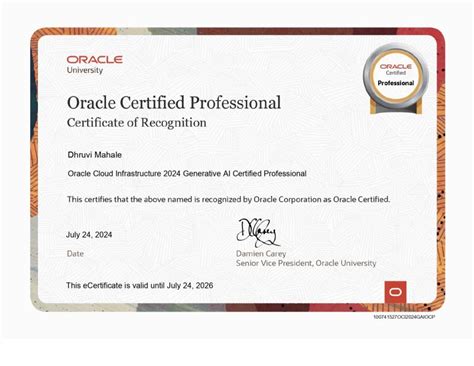 Oraclecertified Generativeai Cloudinfrastructure Ai Professionalcertification