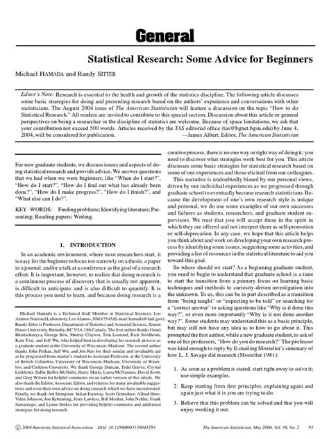 General Statistical Research Some Advice For Beginners Pdf Mathematical Proof Statistics