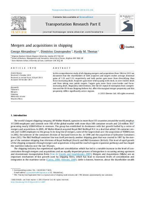 pdf mergers and acquisitions in shipping