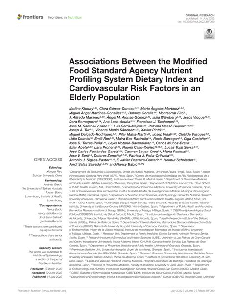 Pdf Associations Between The Modified Food Standard Agency Nutrient Profiling System Dietary
