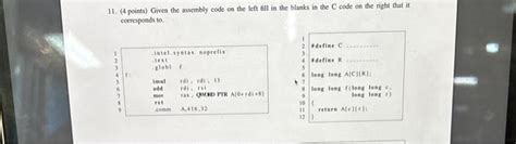 Solved 11 4 Points Given The Assembly Code On The Left