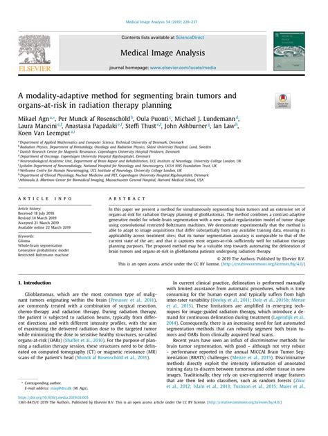 Pdf A Modality Adaptive Method For Segmenting Brain Tumors And Organs At Risk In Radiation