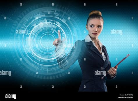 Future Technology With Holographic Interface Futuristic Business Woman