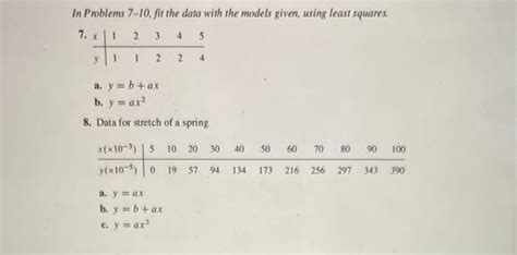 Solved In Problems 7 10 Fit The Data With The Models Given