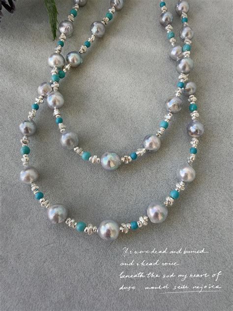Japanese Akoya Pearl And Turquoise Necklace Baroque Pearls Designer