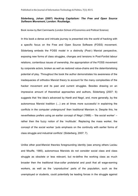 Pdf Hacking Capitalism The Free And Open Source Software Movement