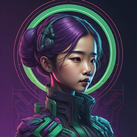 Premium Ai Image Asian Girl With Neon Colors Cyberpunk Cybernetics Print For Tshirts