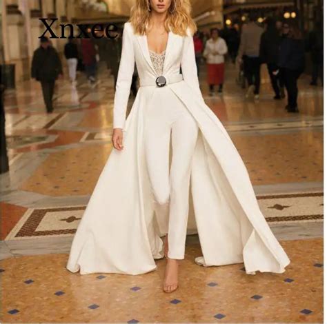 화이트 레이스 점프 슈트 여성 Rompers 긴 소매 트렌치 코트 가짜 두 조각 V 넥 레이스 슬림 피트 Feminino 우아한 작업 점프 슈트 점프 슈트 Aliexpress