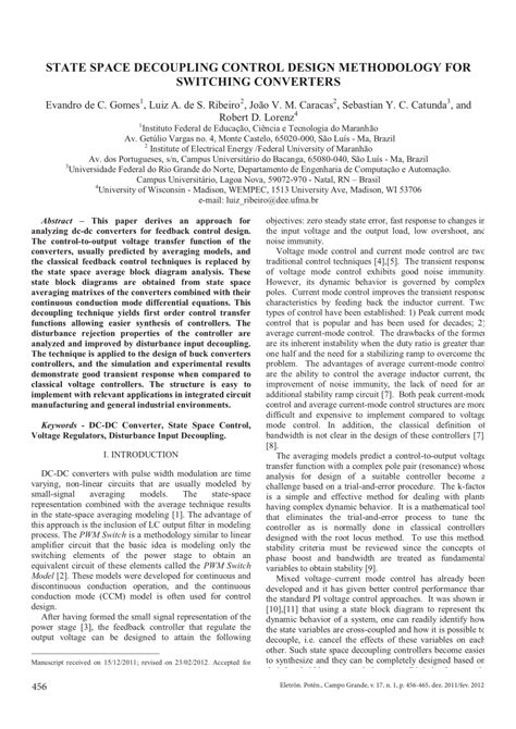 Pdf State Space Decoupling Control Design Methodology For Switching Converters