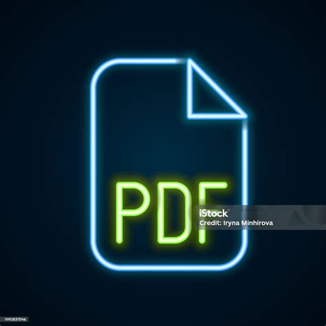 빛나는 네온 라인 Pdf 파일 문서 검은 색 배경에서 격리된 Pdf 버튼 아이콘을 다운로드합니다 Pdf 파일 기호입니다 다채로운