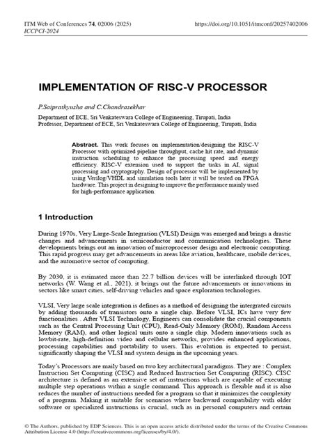 Implementation Of Risc V Processor Pdf Central Processing Unit Very Large Scale Integration